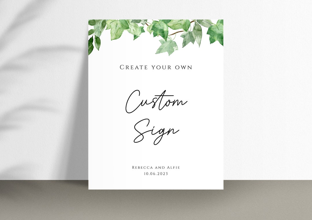 Ivy Wedding Sign Template, Greenery Editbale Sign Template, Green Diy ...