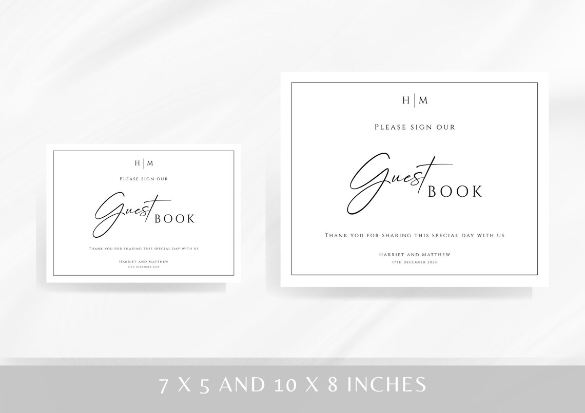 Monogram Wedding Guest Book Sign Template, Elegant Guestbook Printable ...