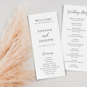 Modern Script Wedding Program Template, Printable Double Sided Order of ...