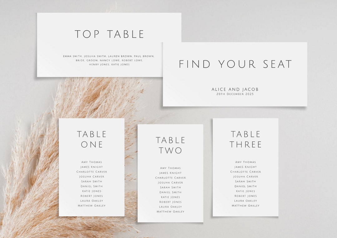 Timeless Wedding Seating Plan Printable Template, Editable Table Plan ...