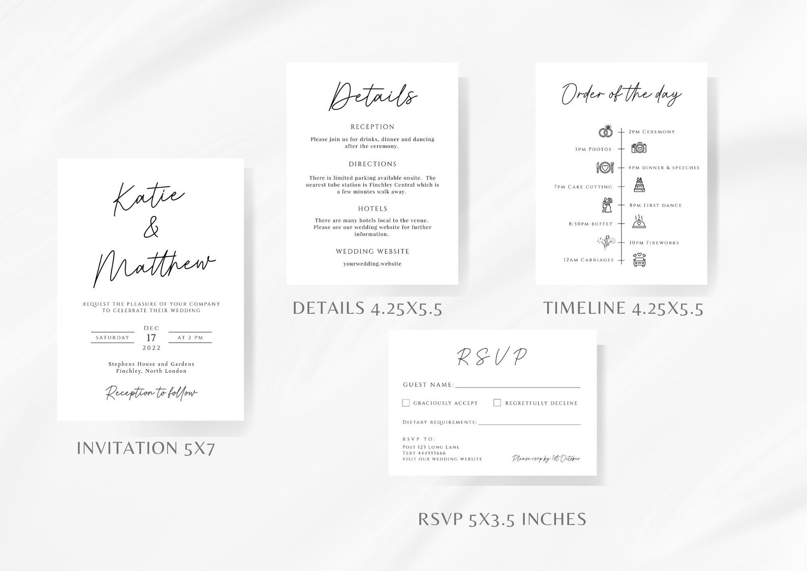 Simple Wedding Invitation Template Set With Order of the Day Card ...