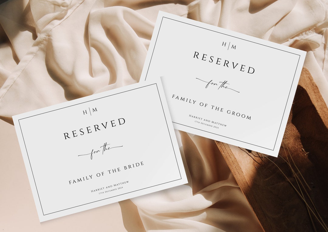 Monogram Wedding Reserved Sign Template, Elegant Reserved for Brides or ...