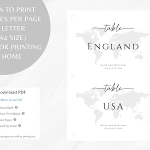 Editable Country Wedding Table Name Template, World Map Table Number ...
