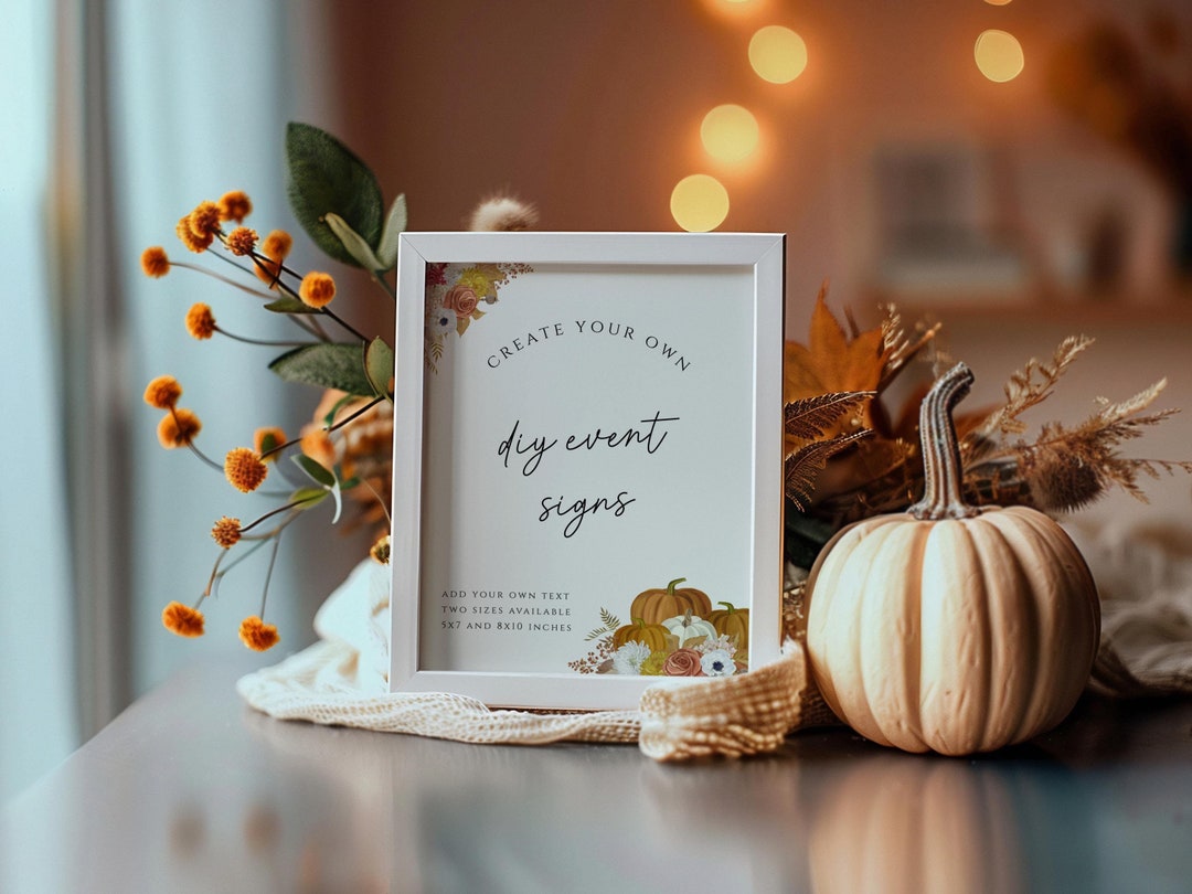 Thanksgiving Diy Sign Template, Pumpkin and Floral Printable Sign ...