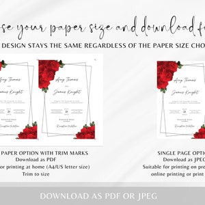 Red Wedding Invitation Template With Roses, Red Floral Black Frame ...