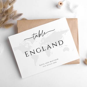 Editable Country Wedding Table Name Template, World Map Table Number ...
