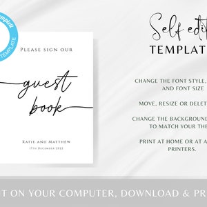 Guest Book Sign Template, Wedding Sign Printable, Simple Handwriting ...