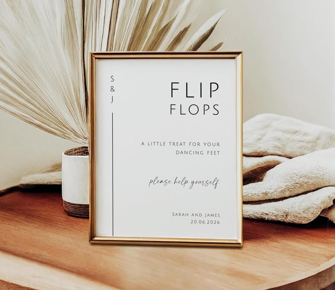 Wedding Flip Flops Sign Template, Monogram Printable Treat for Your ...