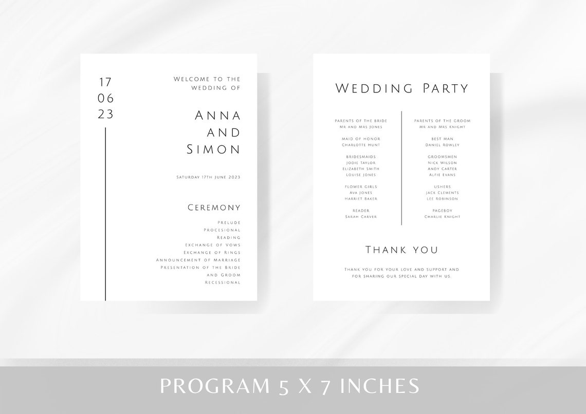 Modern Wedding Program Template Wedding Schedule and Wedding - Etsy