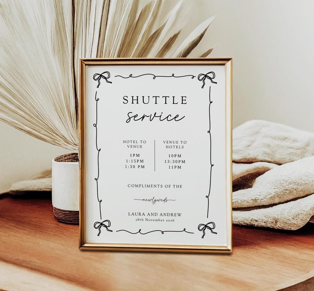 Modern Wedding Shuttle Bus Sign Template, Wavy Bow Border ...
