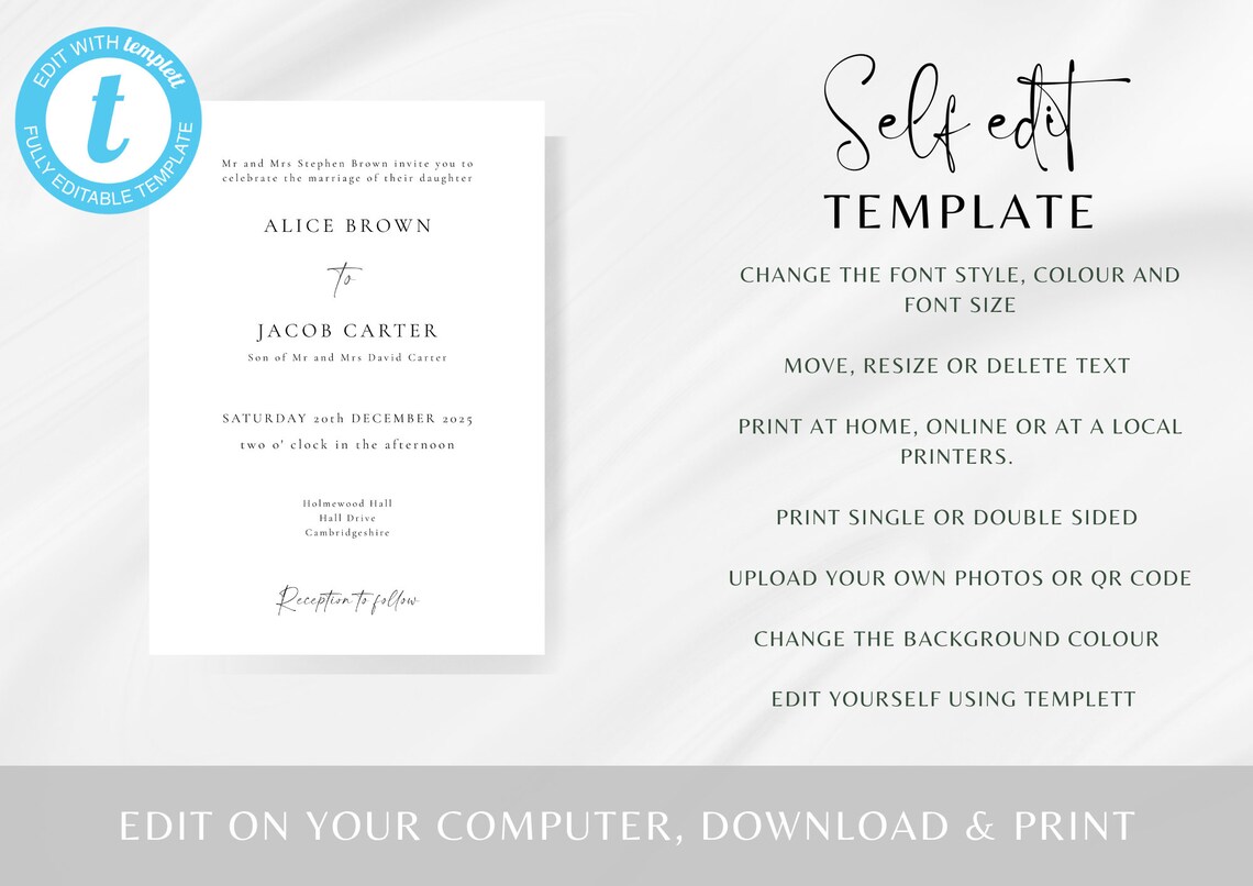 Traditional Script Wedding Invitation Template: Photo Upload (templett ...