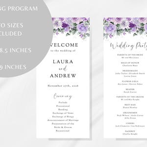 Purple Floral Wedding Program Template: Lilac Greenery, DIY Printable ...