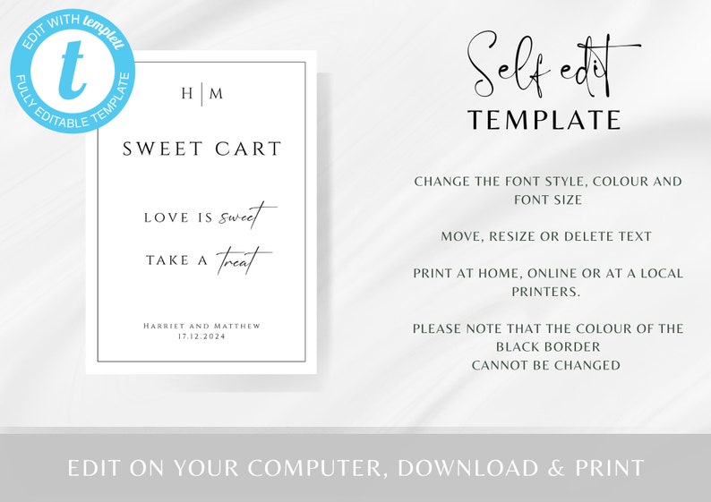 Wedding Sweet Cart Sign Template, Monogram Printable Love is Sweet Take ...