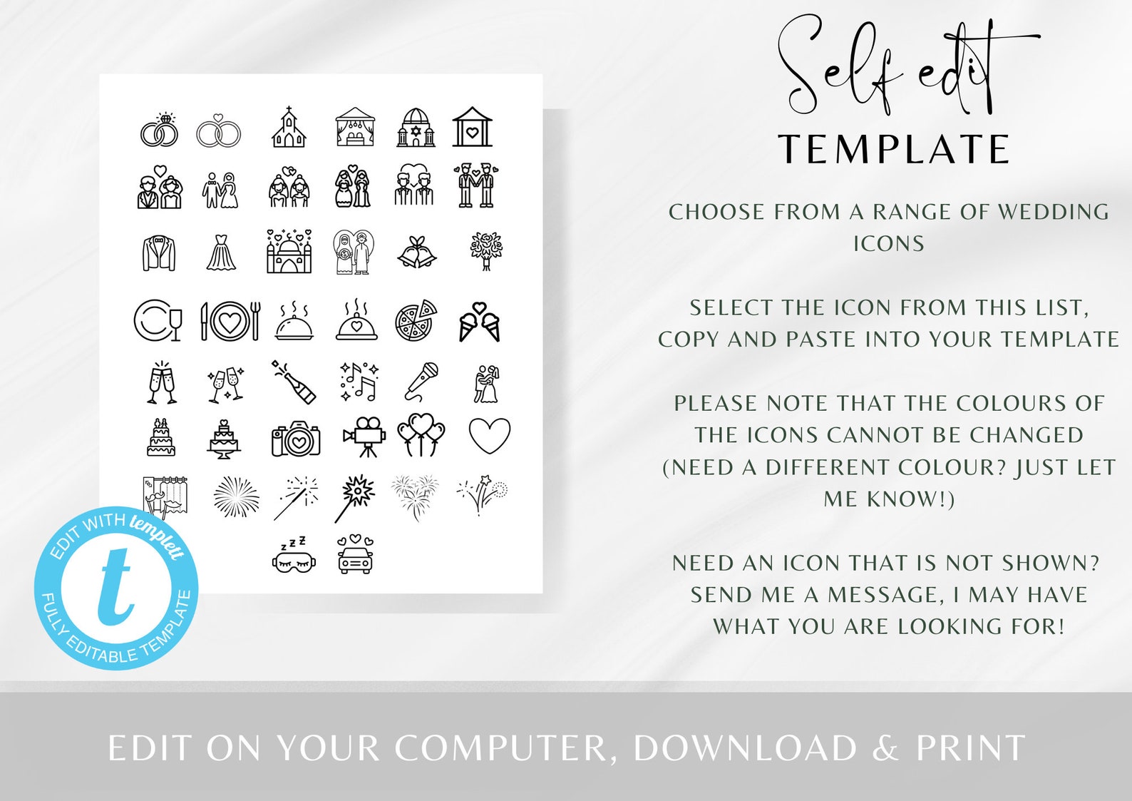 Wedding Timeline With Icons Printable Wedding Template Large - Etsy