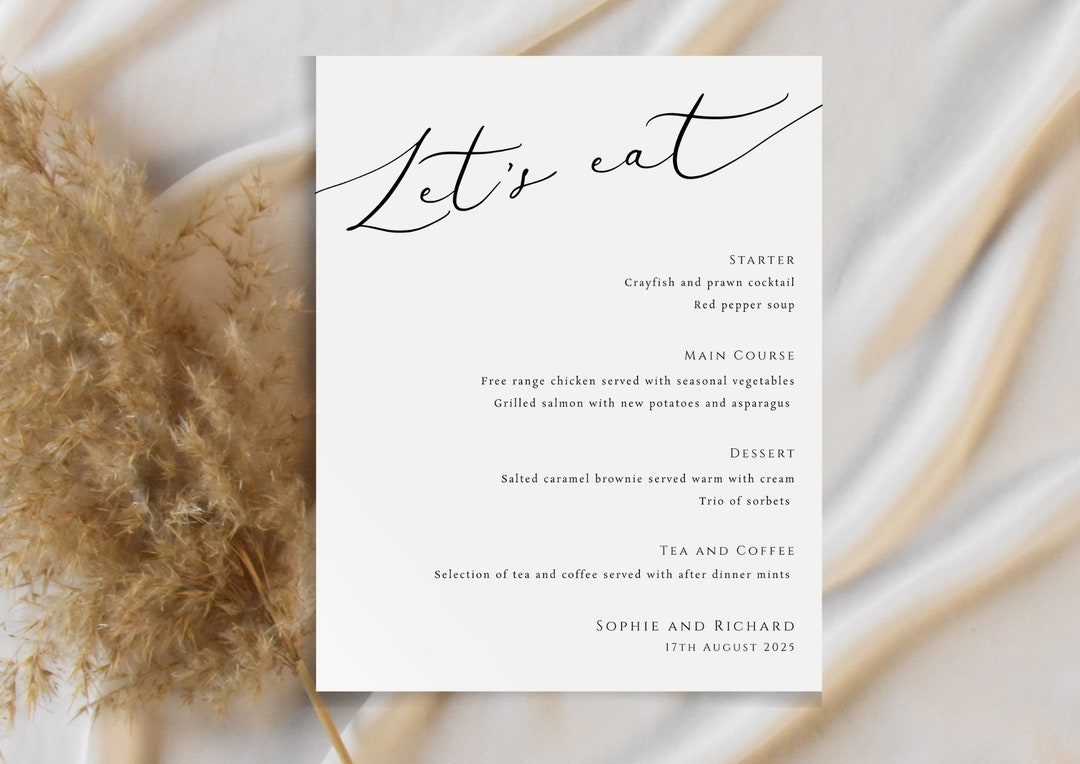 Elegant Menu Printable Template, 8x10 Let's Eat Wedding Menu Sign ...