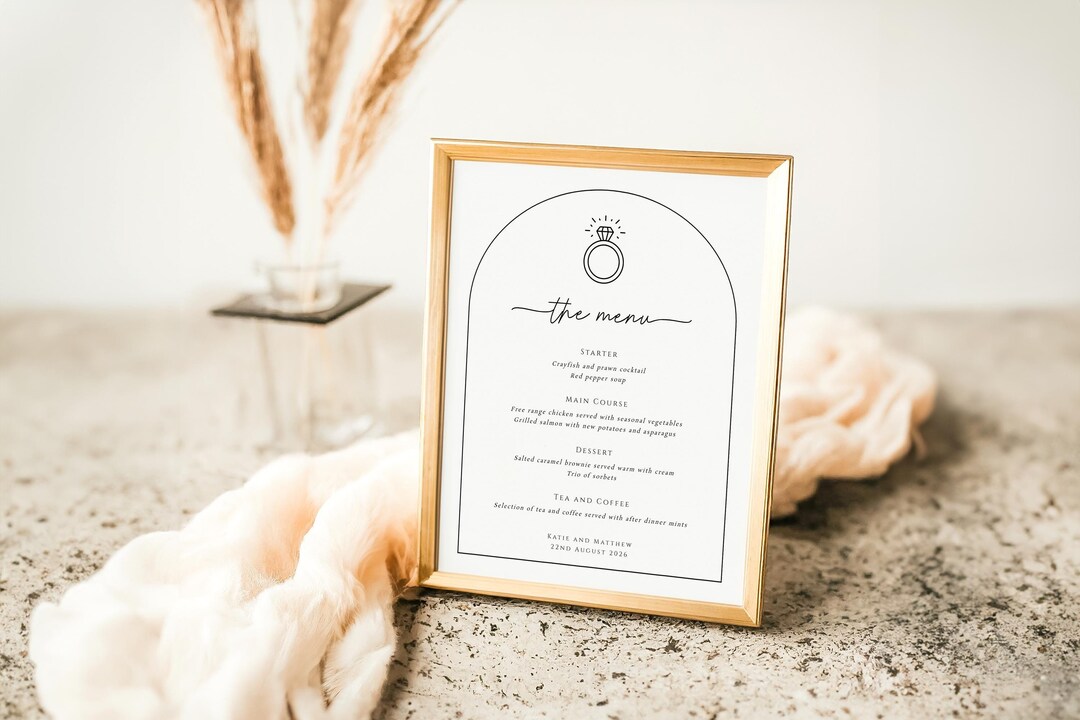 Modern Engagement Menu Template, Black Arch and Engagement Ring, Black ...