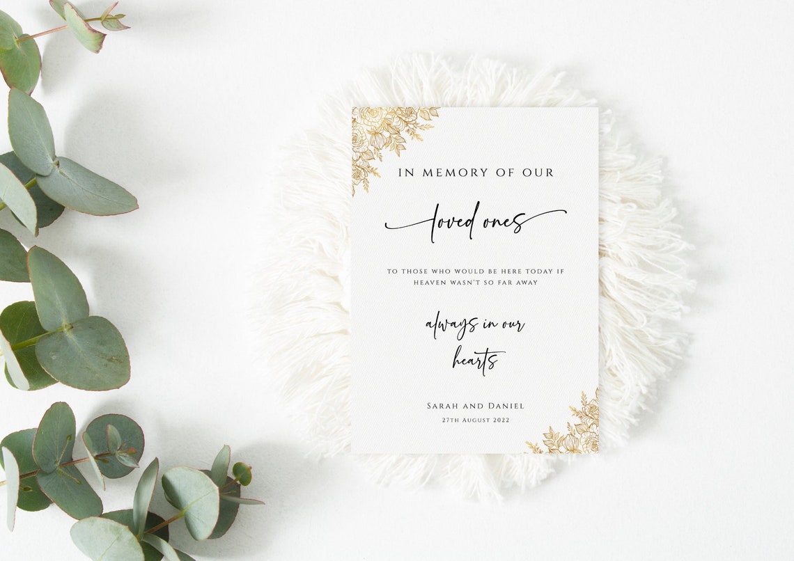 Gold Wedding in Memory Sign Template Gold Floral Memorial - Etsy UK