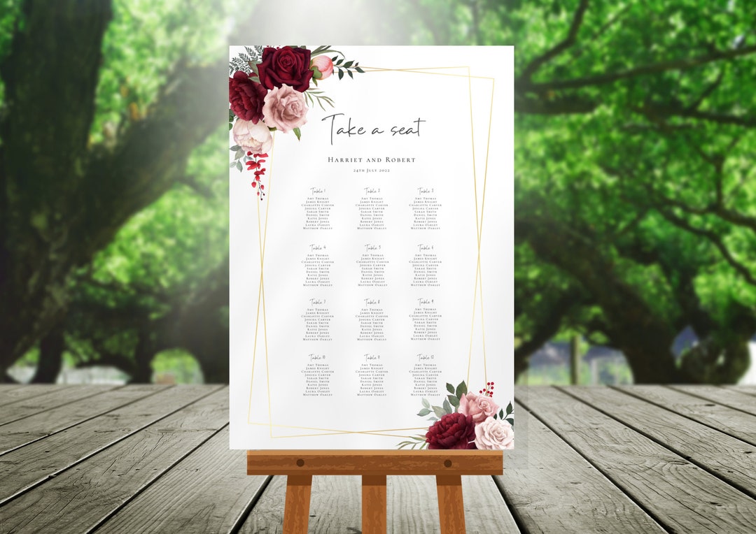Red Wedding Seating Sign Template, Wedding Seating Chart Editable, Red ...