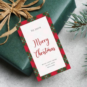 Christmas Tartan Gift Tag Template, Printable Red and Green Party Tags ...