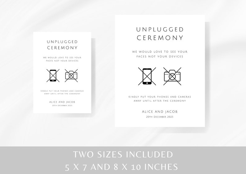 Unplugged Ceremony Printable Sign Template, Editable No Phones or ...