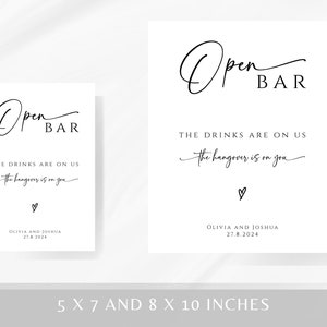 Open Bar Sign Template, Modern Wedding Open Bar Printable Sign, Drinks ...