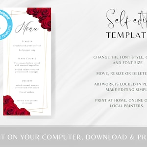 Red and Gold Wedding Menu Template, Red Rose Tall Wedding Menu Sign ...