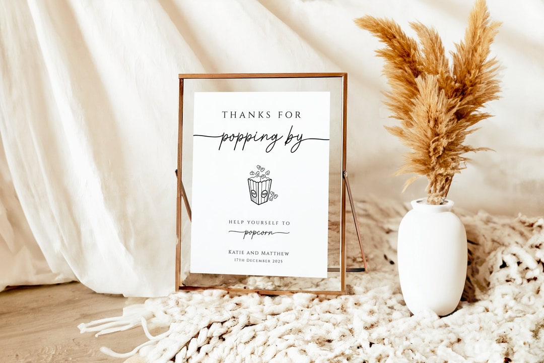 Thanks for Popping by Sign Template, Printable Wedding Popcorn Sign ...