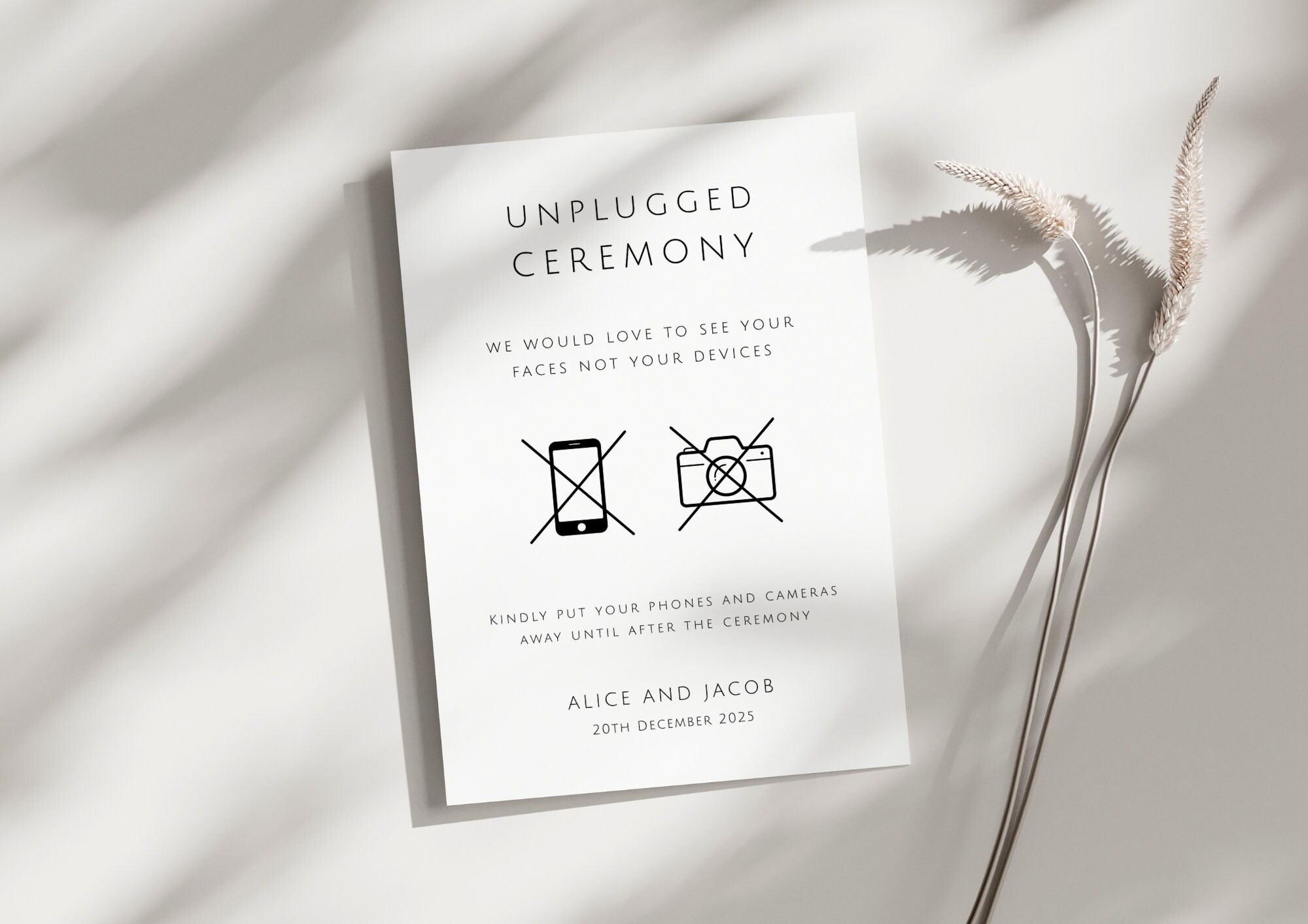 Unplugged Ceremony Printable Sign Template, Editable No Phones or ...