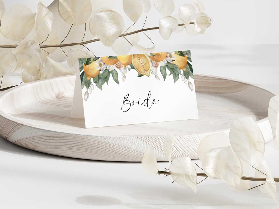 Lemon Place Card Template Printable, Lemon Wedding Editable Name Card ...