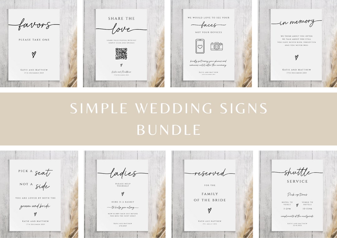 Simple Wedding Signs Bundle, Diy Wedding Printable Templates, Modern ...