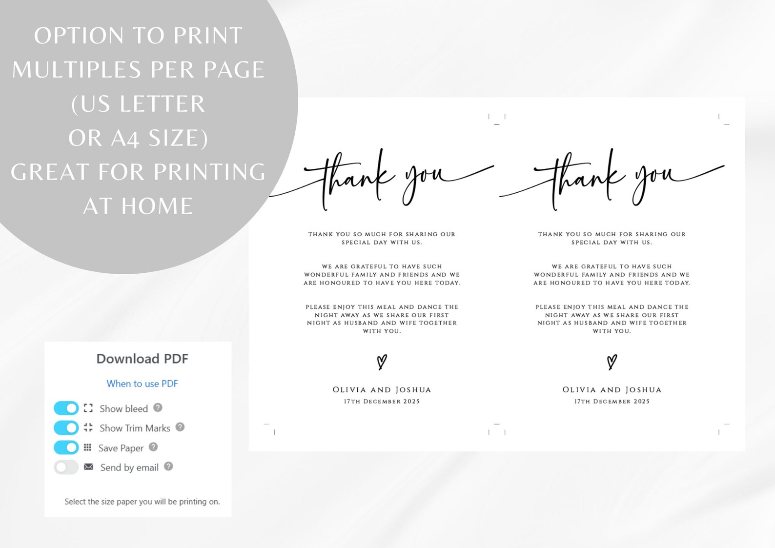 Modern Thank You Note Template, Wedding Place Setting Thank You Card ...