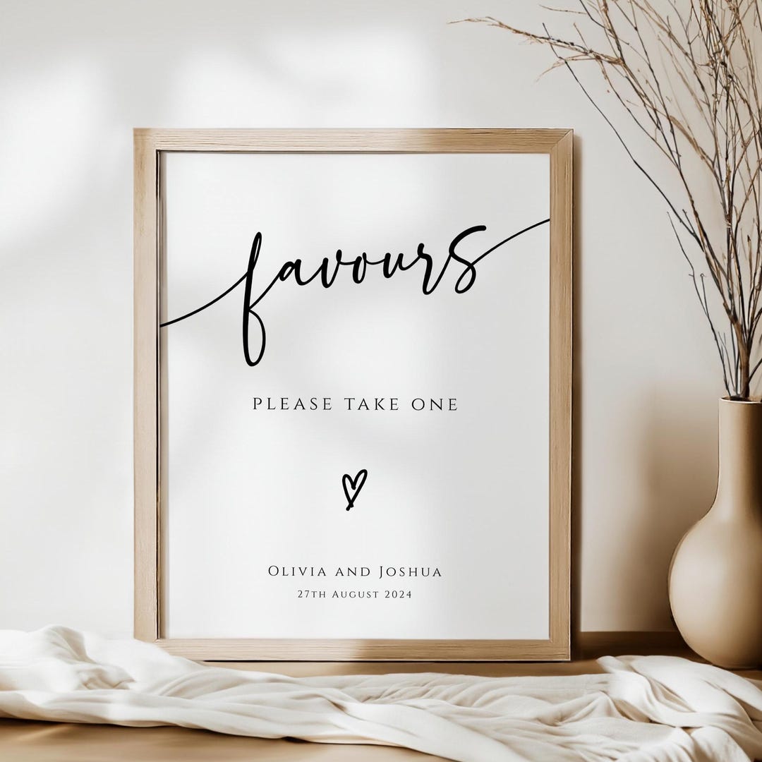 Modern Favours Sign Template, Printable Wedding Favours Sign, Black ...