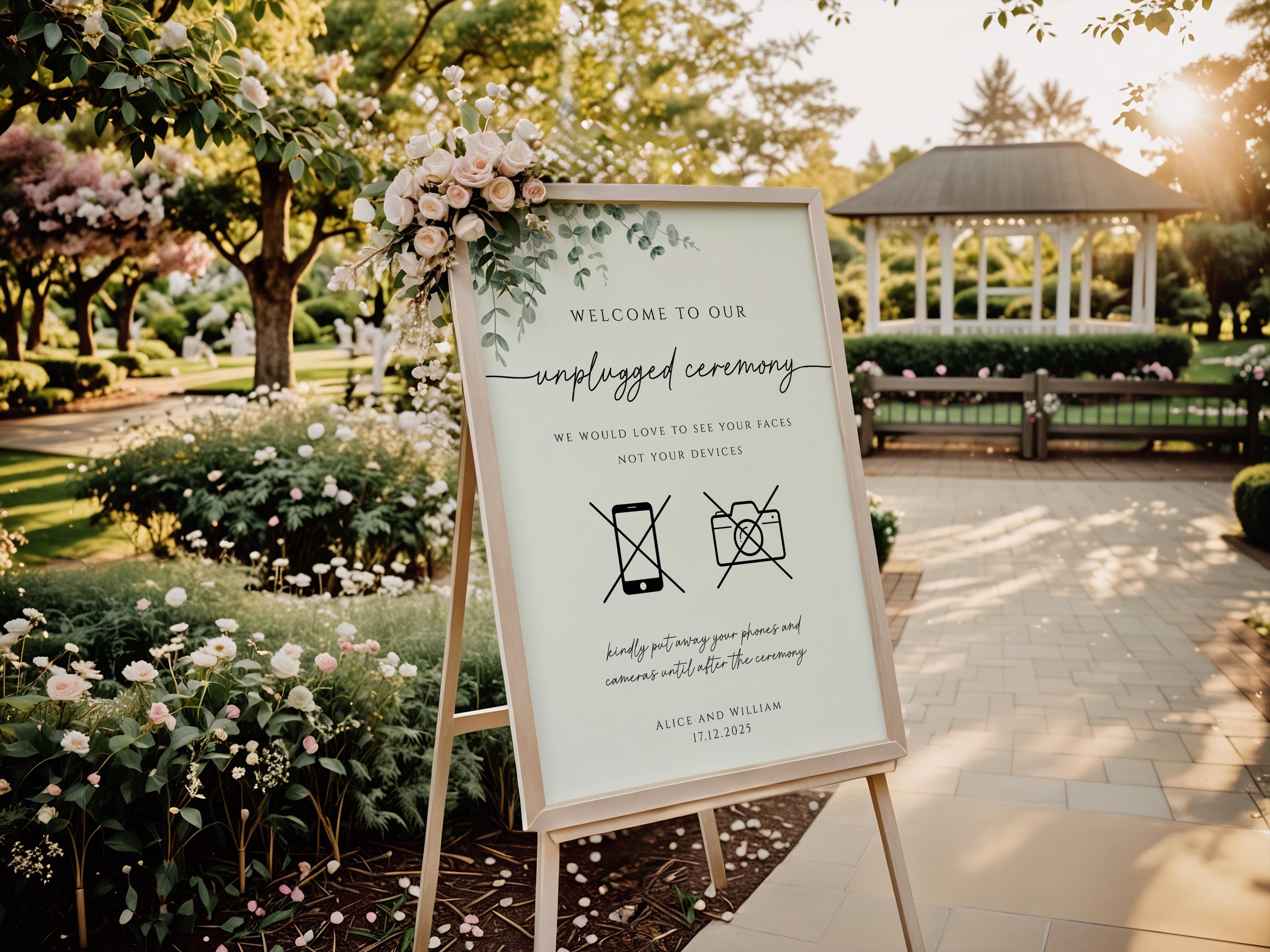 Unplugged Ceremony Welcome Sign Template, Eucalyptus Wedding Printable ...