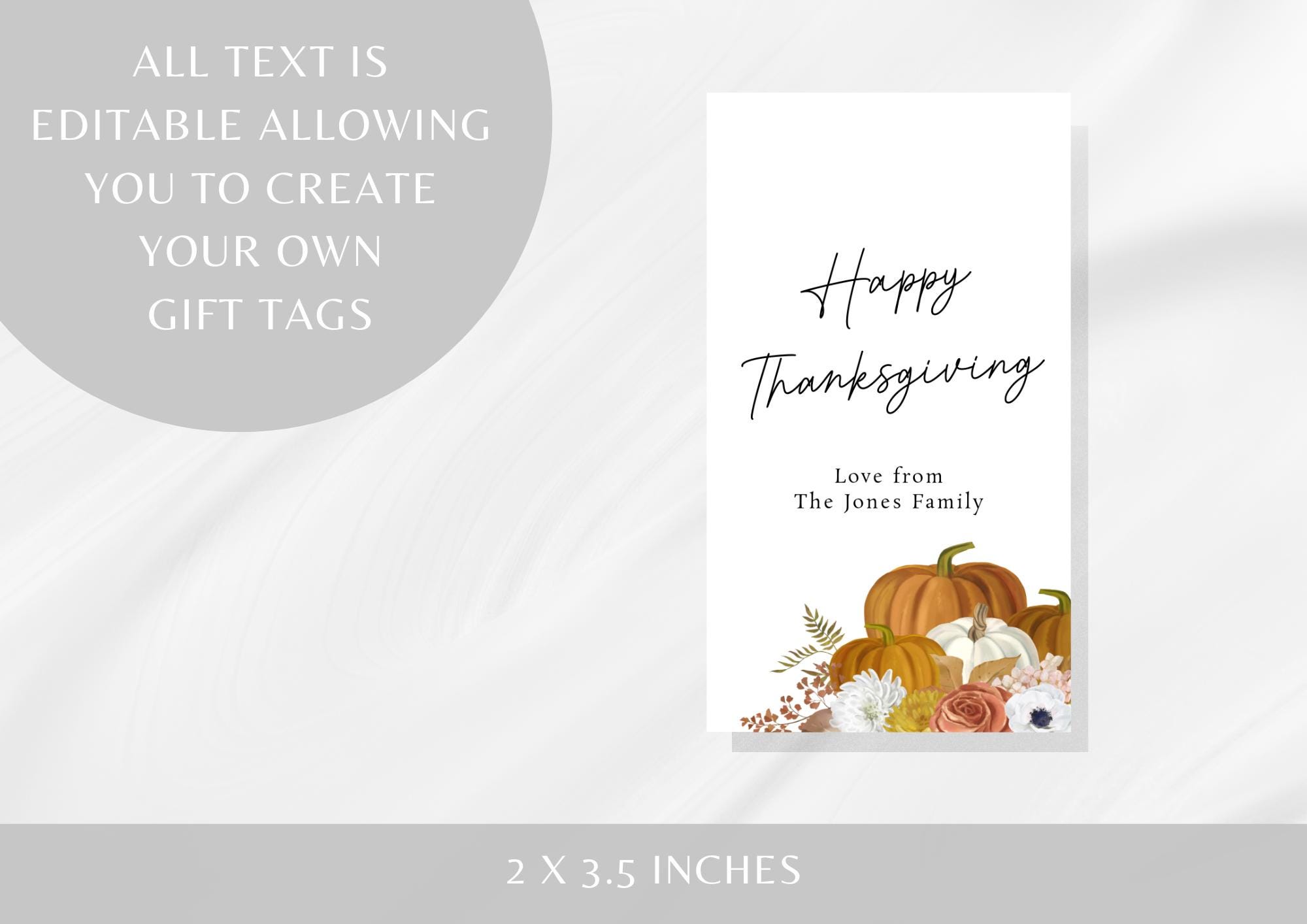 Pumpkin Thanksgiving Gift Tag Template, Printable & Editable Party Tags ...