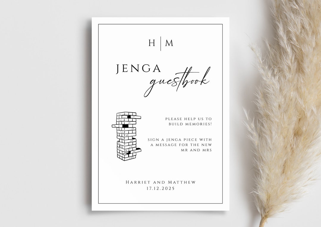 Wedding Jenga Guest Book Sign Template, Monogram Guestbook Sign ...