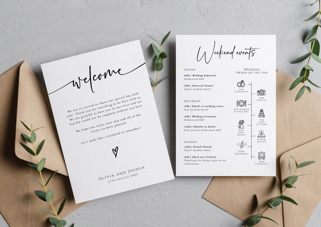 Wedding Weekend Events Card Template, Wedding Timeline With Icons ...