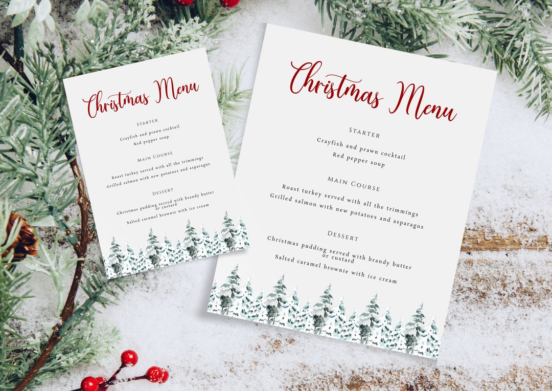 Christmas Tree Menu Template, Winter Holidays Printable Dinner Menu ...
