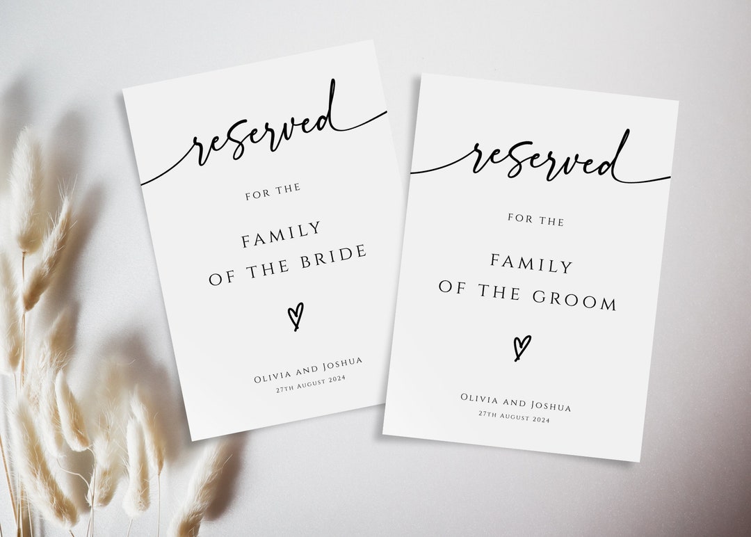 Wedding Reserved Sign Template, Printable Reserved for Brides or Grooms ...