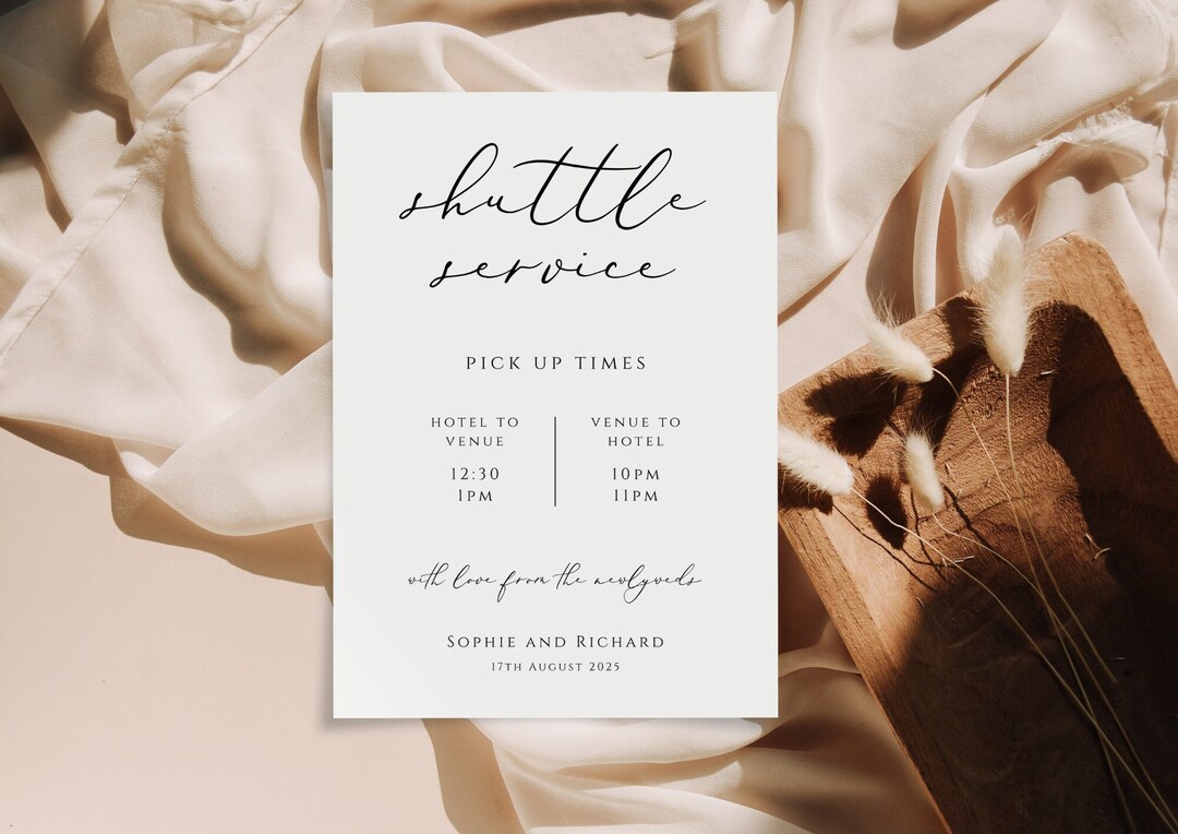 Wedding Shuttle Sign Template, Wedding Bus Times Printable Sign ...