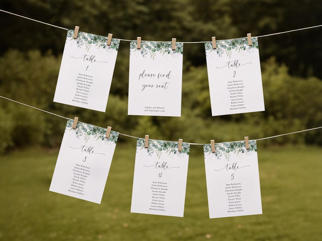 Eucalyptus Seating Chart Cards Template, Wedding Table Plan Cards ...