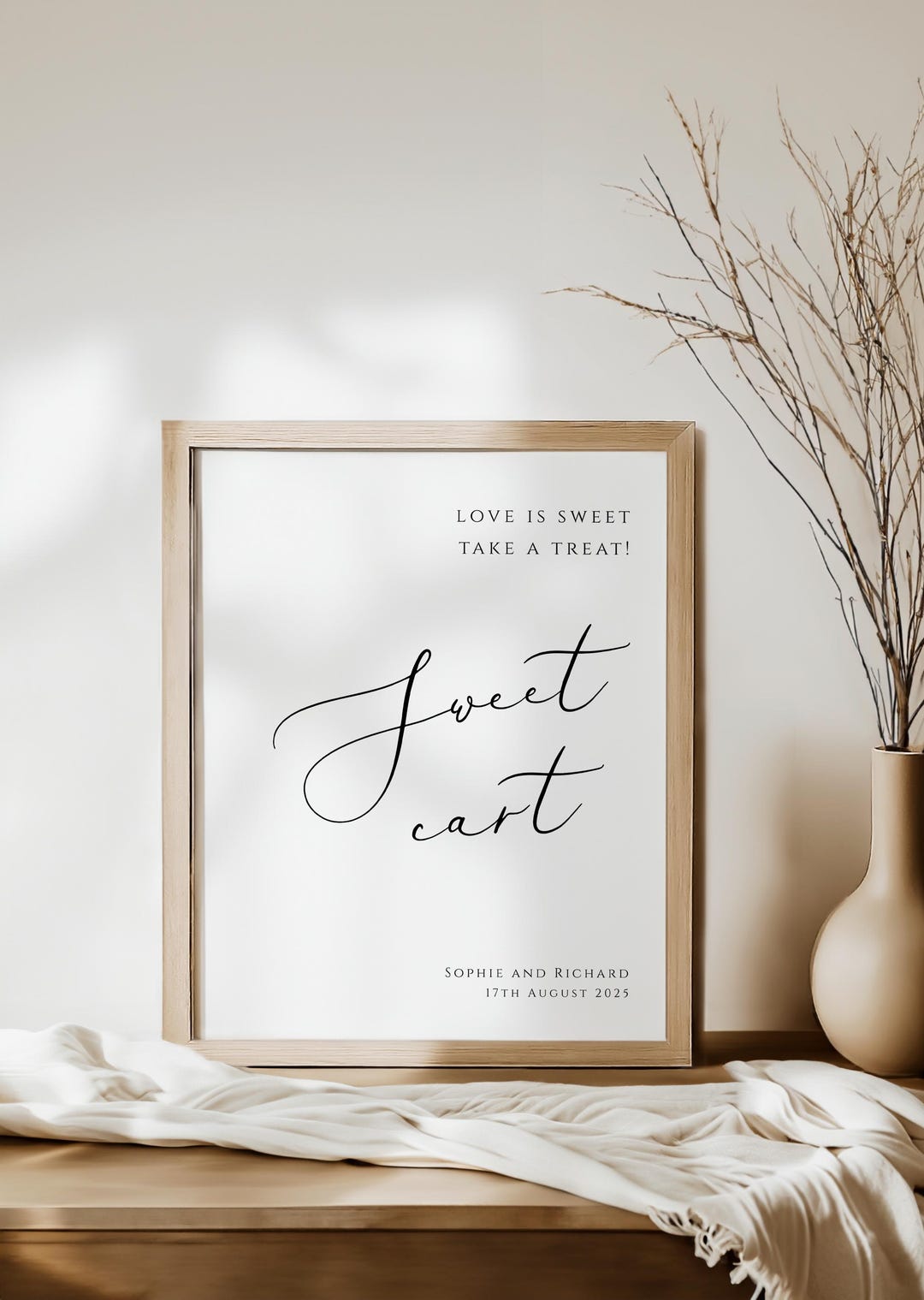 Wedding Sweet Cart Sign Template, Elegant Script Love is Sweet Take a ...