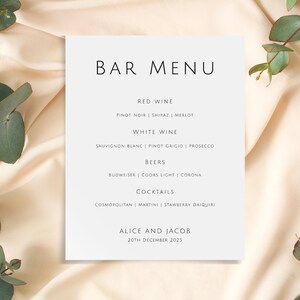 Editable Bar Menu Template, Printable Wedding Drinks Menu Diy Sign ...