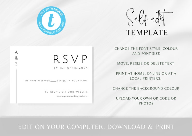 Wedding Rsvp Card Template, Monogram Wedding Response, Minimalist ...
