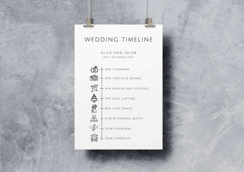 Modern Wedding Timeline Sign Template: Minimalist Order of the Day ...