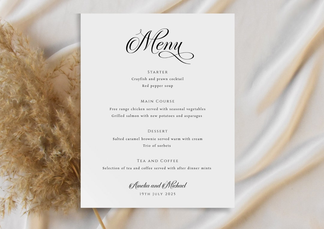 Elegant Menu Template Printable, 8x10 Wedding Menu Sign, Editable ...