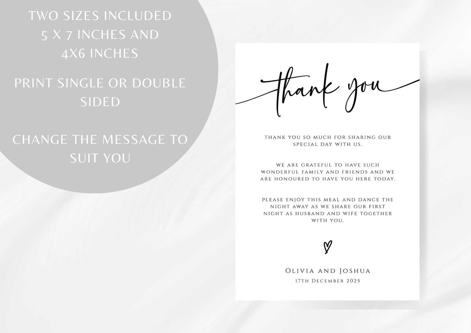 Modern Thank You Note Template, Wedding Place Setting Thank You Card ...
