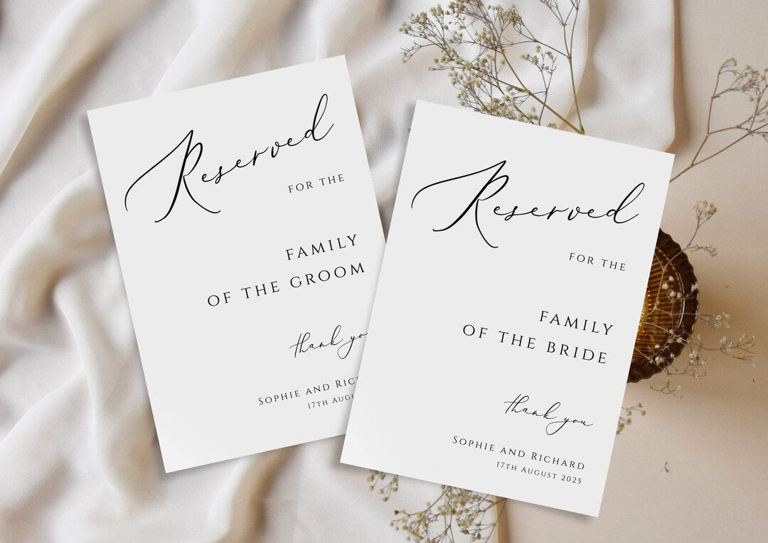 Wedding Reserved Sign Template, Elegant Reserved Seating Printable Sign ...