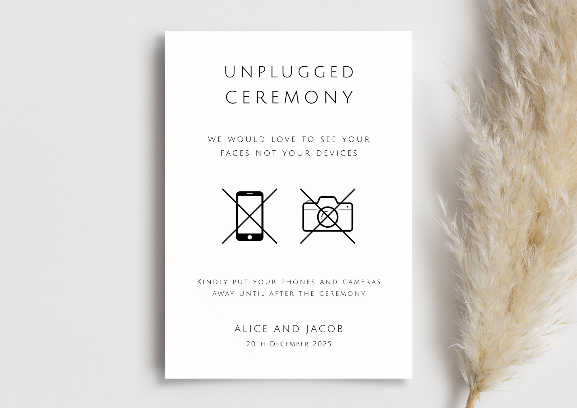 Unplugged Ceremony Printable Sign Template, Editable No Phones or ...