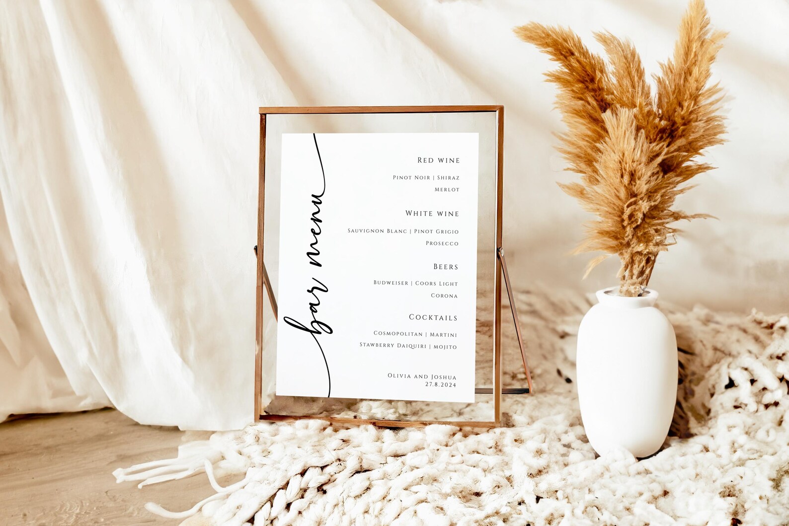 Wedding Bar Menu Template, Modern Drinks Menu Sign, Printable 8x10 ...