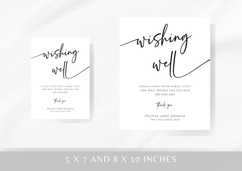 Wedding Wishing Well Sign Template Printable, Modern Black & White ...